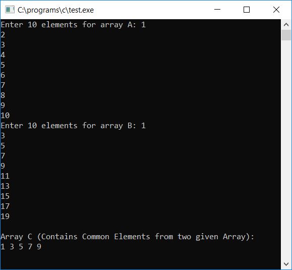 C Program To Find And Print Common Elements From Two Arrays