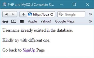PHP and MySQLi SignUp Page